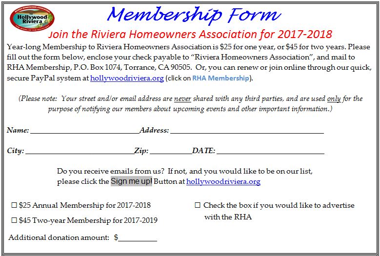 MembershipForm2017-18 | Riviera Homeowners Association