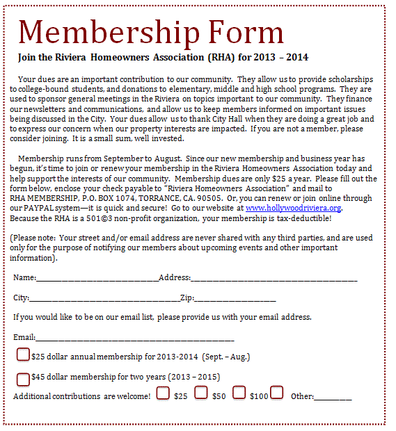 MembForm13-14 | Riviera Homeowners Association